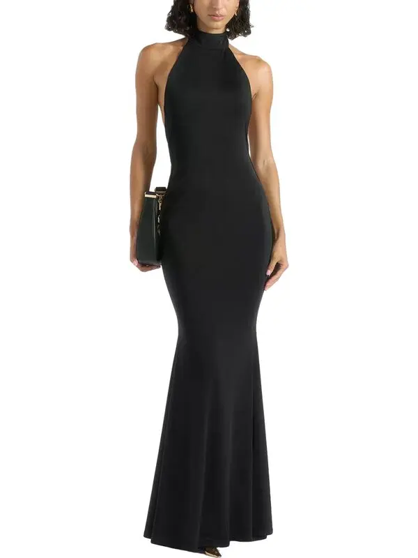 Manière De Voir Ondine In Halter Fishtail Maxi Dress With Hardware Back Detail - Black