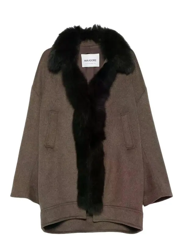 AVA ADORE Fur-trim Oversized Coat - Brown
