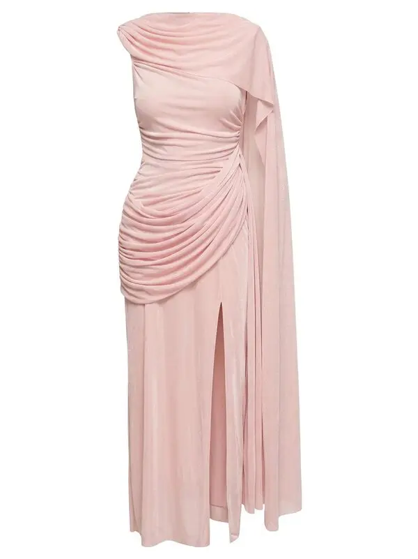TANTRA SPAIN SL Long Dress With Draping At The Waist And Hips, A Draped Boat Neckline, And A Shawl-style Hem - Pink