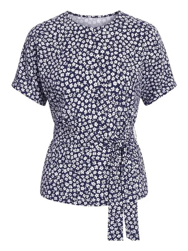 CONCEPT A TROIS Navy Top With A Delicate Floral Print - Blue