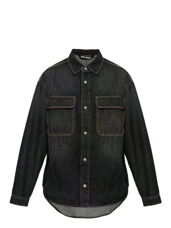 Palm Angels Logo-print Denim Shirt - Black