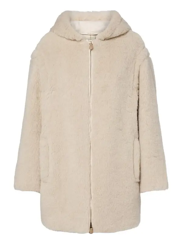 Max Mara Hooded Alpaca, Wool, And Silk Zip-up Coat - White