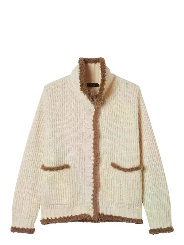 TOUT A COUP Faux-fur-trim Ribbed-knit Cardigan - Neutrals