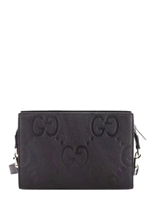 Gucci Zip Crossbody Bag Jumbo Gg Embossed Leather Shoulder Bag - Black