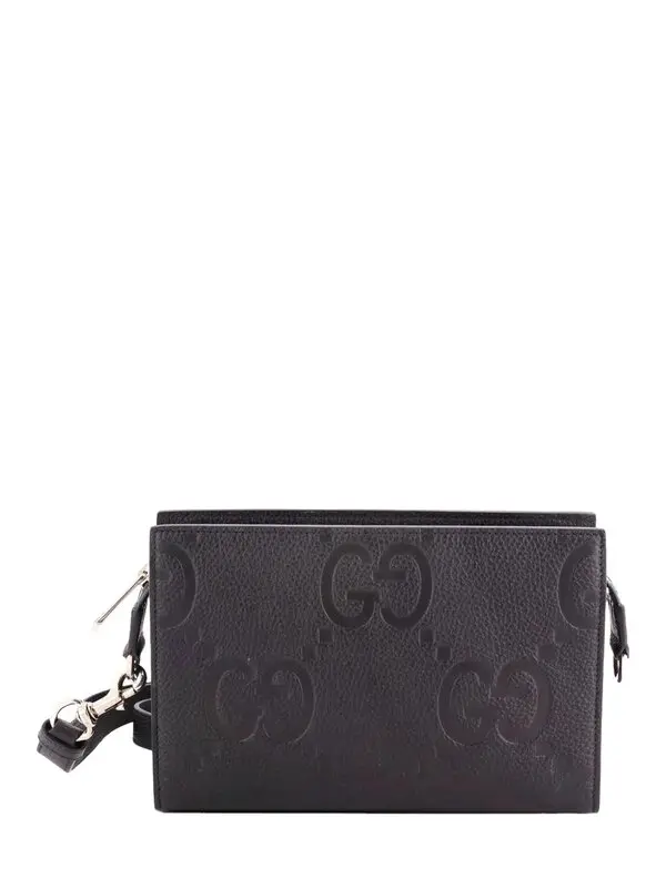 Gucci Zip Crossbody Bag Jumbo Gg Embossed Leather Shoulder Bag - Black