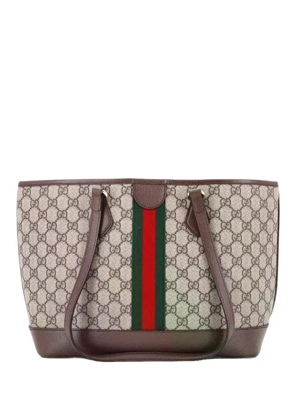 Gucci Ophidia Top Handle Shopping Gg Coated Canvas And Leather Small Tote Bag - Brown