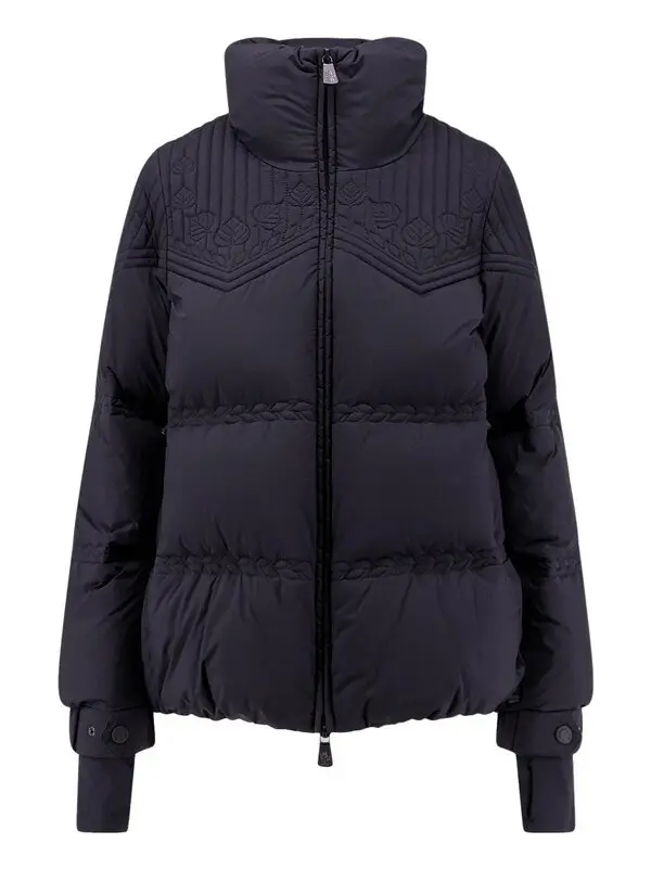 Moncler Down Jacket With Hood And Emboridery - Black