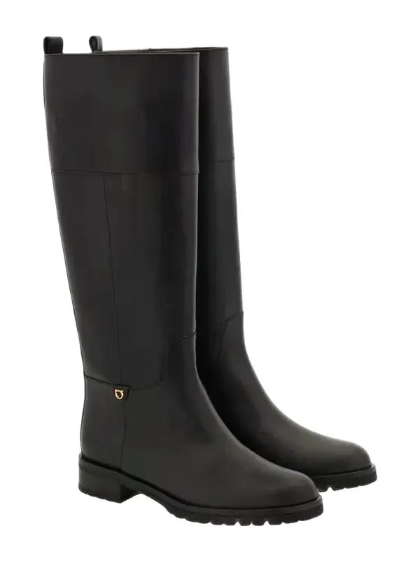 FERRAGAMO Knee High Gancini Ornament Boots - Black
