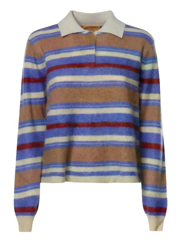 Guest In Residence Striped Polo-collar Sweater - Blue