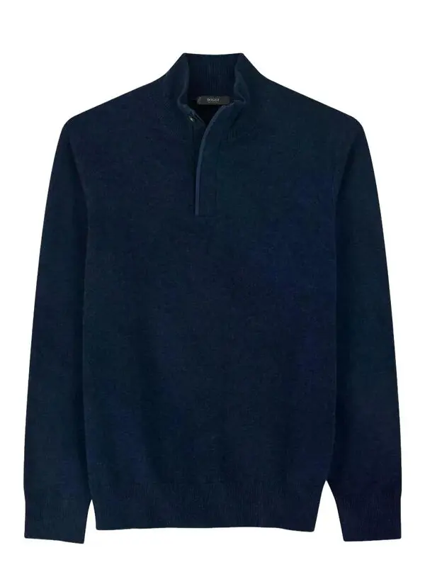 Boggi Milano Roll-neck Jumper Quarter-zip Wool Cashmere Mélange - Blue