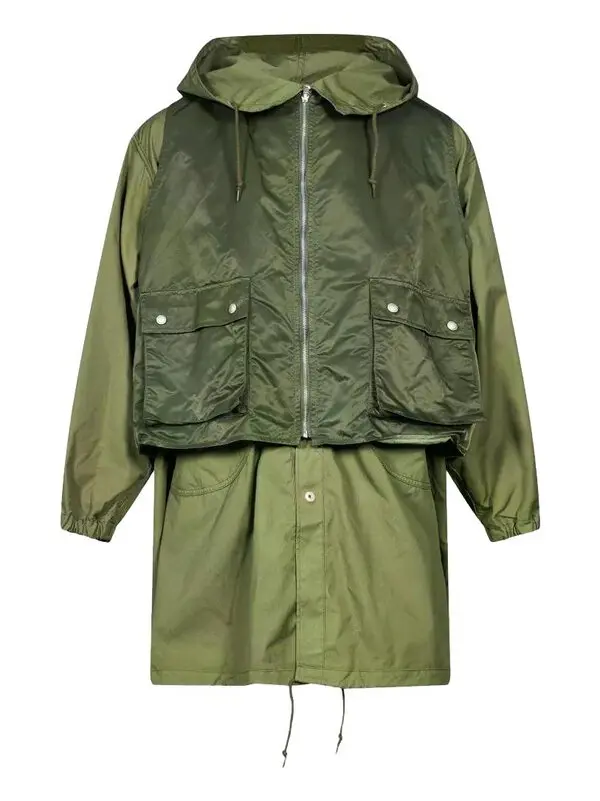 Comme Des Garçons Layered-design Hooded Coat - Green