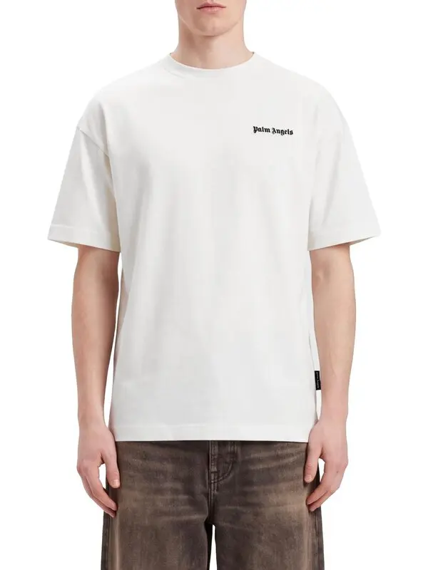 Palm Angels Cotton Crew Neck T-shirt With Contrast Logo - Black