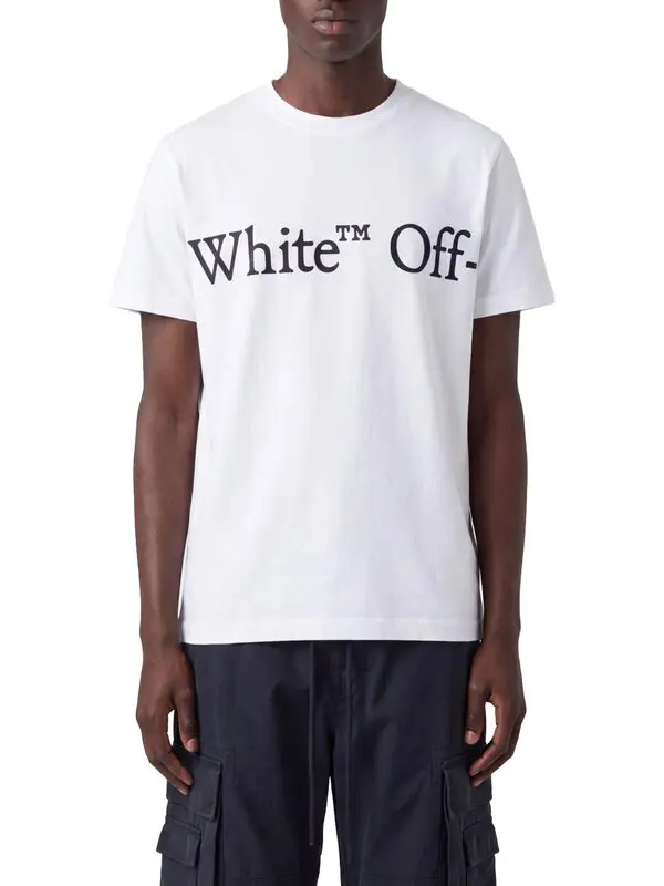 Off-White Cotton Crew Neck T-shirt With Contrasting Logo - White