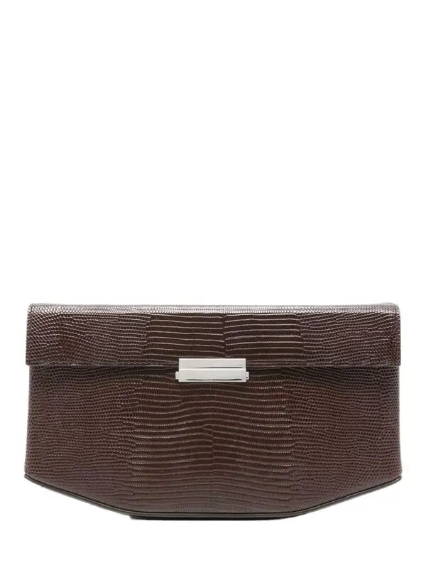 TOTEME Lizard-effect Leather Clutch With Removable Strap - Brown