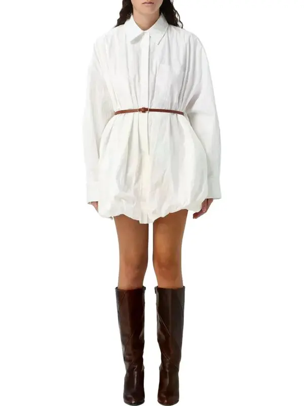 ELEH Belted Balloon-hem Mini Shirt Dress - White