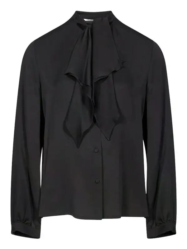 Max Mara Ruffled Silk Charmeuse Shirt - Black