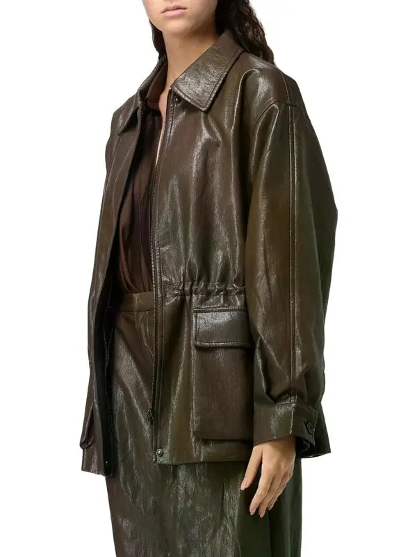 ELEH Drawstring-waist Pocket-detail Coat - Brown