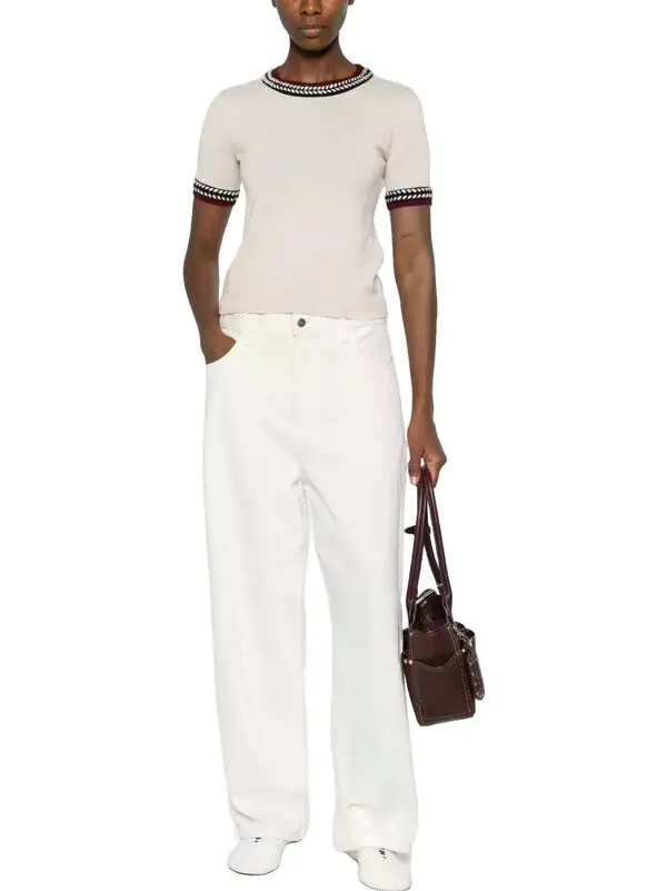 Max Mara Embroidered-trim Short-sleeve Sweater - Neutrals
