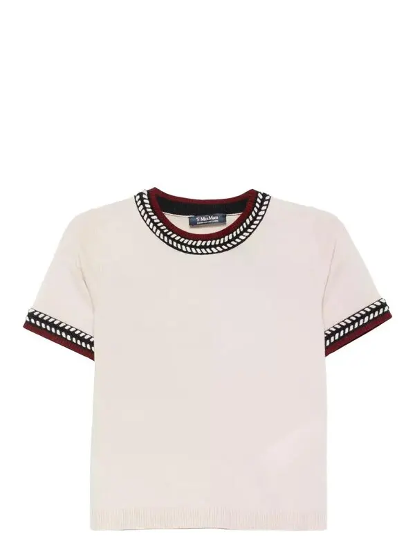 Max Mara Embroidered-trim Short-sleeve Sweater - Neutrals