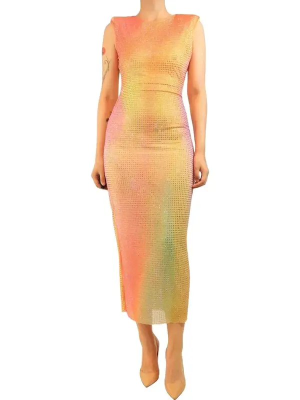 SELF-PORTRAIT Rhinestone-embellished Midi Dress - Orange