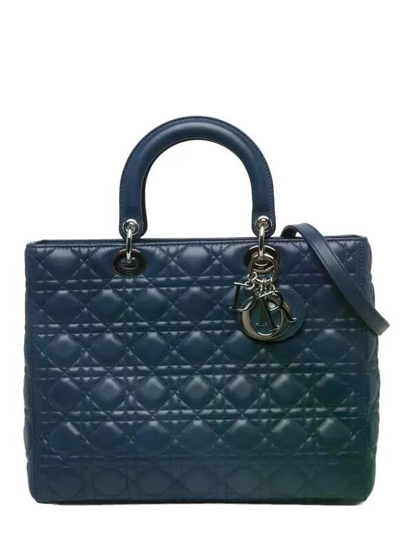 Dior 2014 Large Lambskin Cannage Lady Satchel - Blue