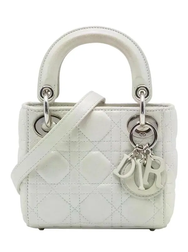 Dior 2015 Micro Iridescent Lambskin Cannage Lady Satchel - Silver