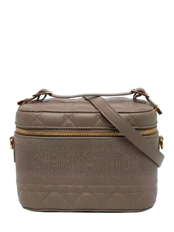 Dior 2021 Small Lambskin Cannage Diortravel Vanity Case Satchel - Brown