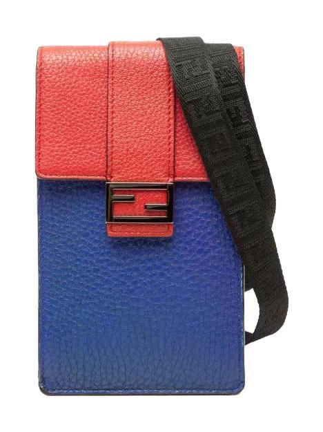 Fendi 2010-2026 Bicolor Leather Phone Holder Crossbody Bag - Blue