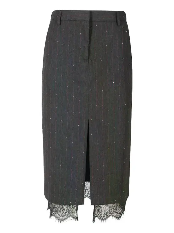 ERMANNO FIRENZE Pinstripe Sequin-embellished Midi Skirt - Grey