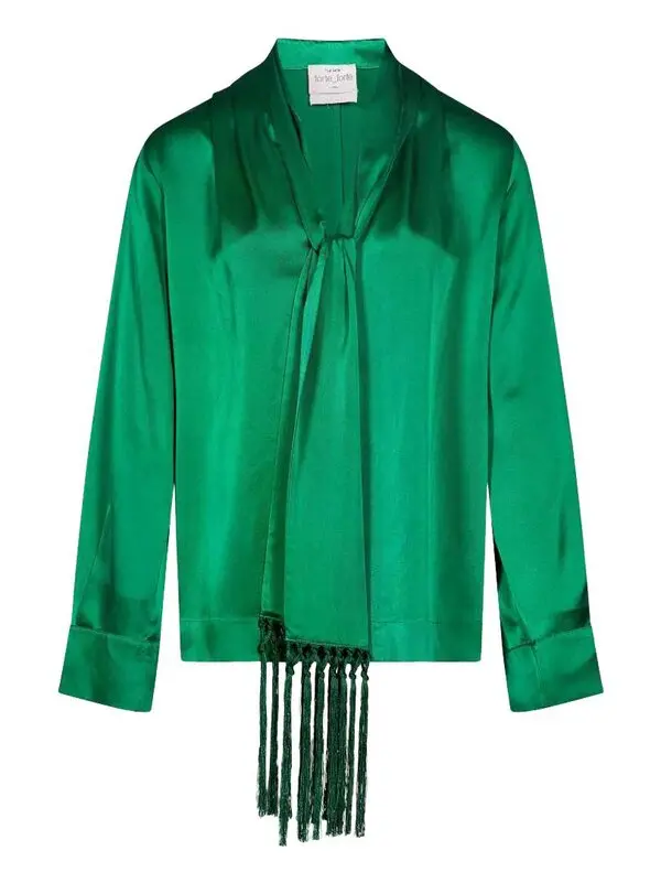 FORTE_FORTE Fringe-trim Silk Blouse - Green