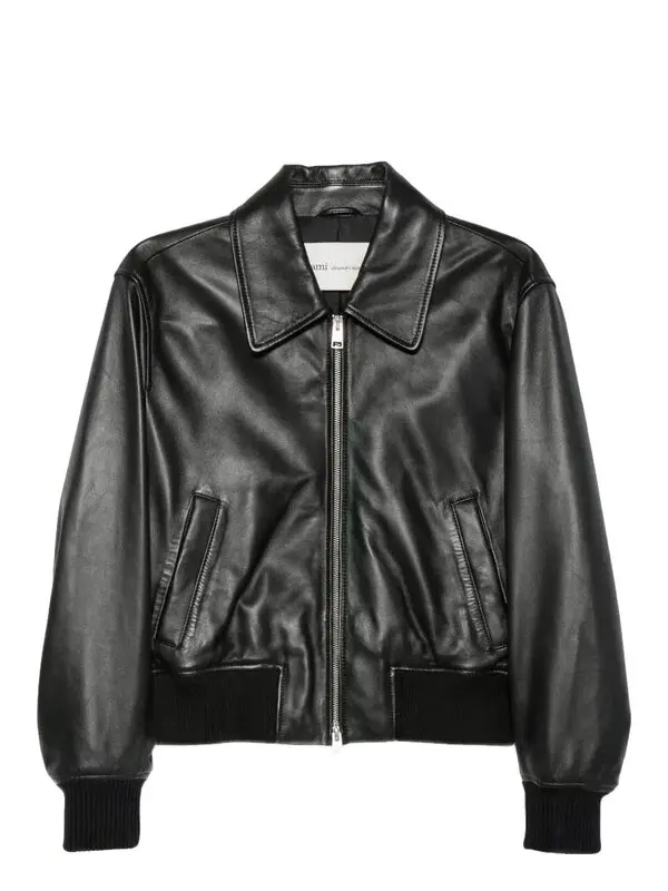 AMI Paris De Coeur Leather Jacket - Black