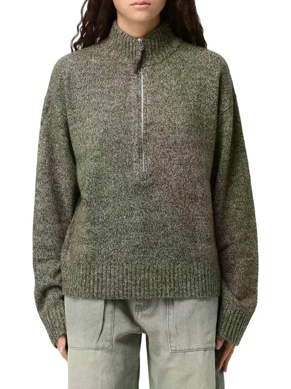 ELEH Sequin-embellished Quarter-zip Sweater - Green