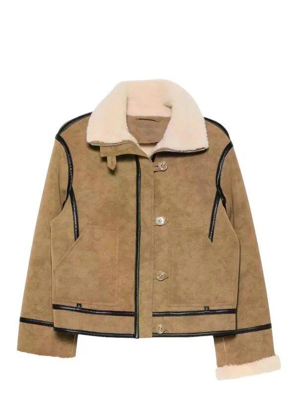 STAND STUDIO Dara Contrast-trim Shearling-collar Jacket - Neutrals