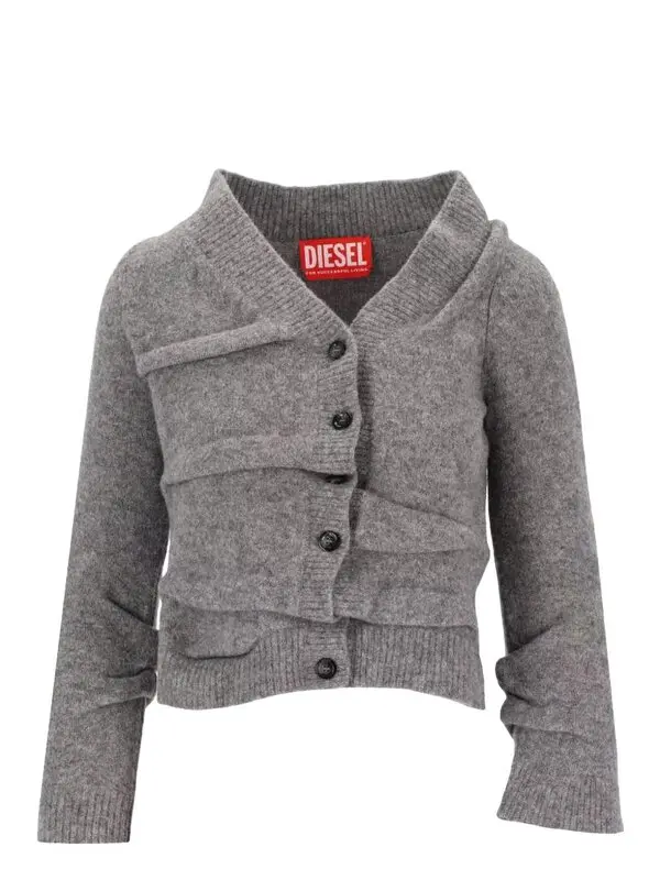 DIESEL® Cropped Cardigan In Wrinkled Boiled Knit - Grey
