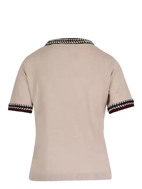 Max Mara Embroidered-trim Short-sleeve Sweater - Neutrals