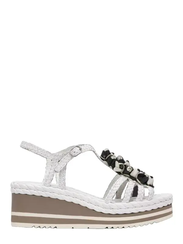 PONS QUINTANA Floral-embellished Braided Leather Sandals - White