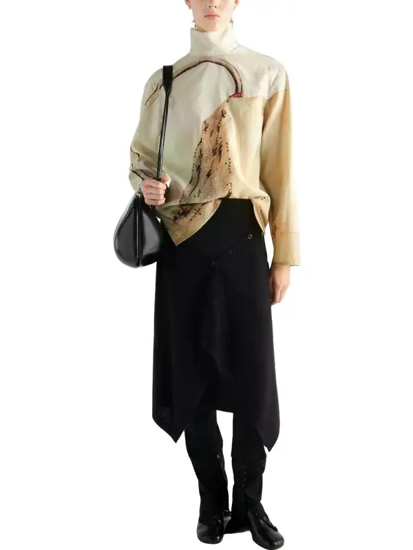 LEMAIRE Stand-collar Top In Salto Mortale Printed Dry Silk - Neutrals