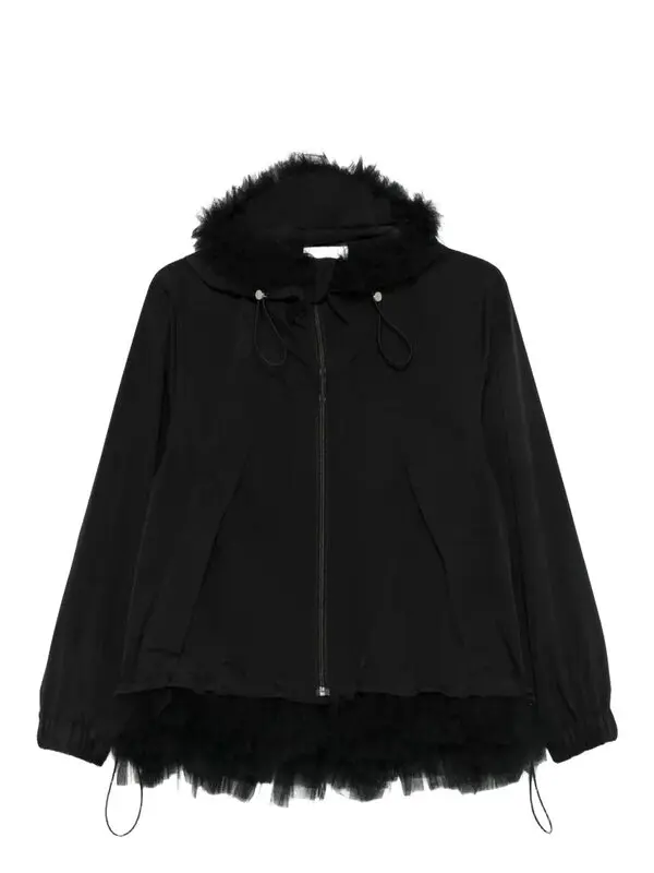 Noir Kei Ninomiya Tulle-trim Hooded Jacket - Black