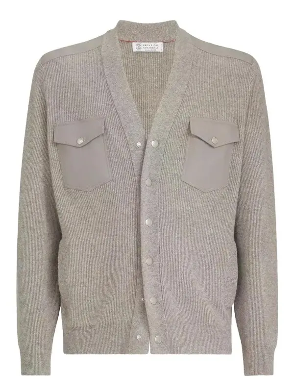Brunello Cucinelli Cashmere Cardigan With Chest Pockets And Snap Buttons - Grey