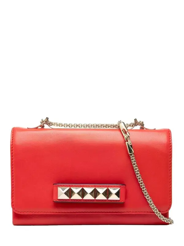 Valentino Garavani 2000-2017 Leather Rockstud Va Va Voom Clutch On Chain Crossbody Bag - Red