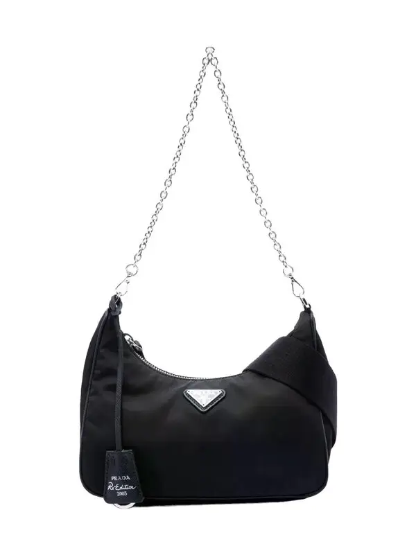 Prada 2019-2026 Mini Saffiano Trimmed Tessuto Re Edition 2005 Satchel - Black