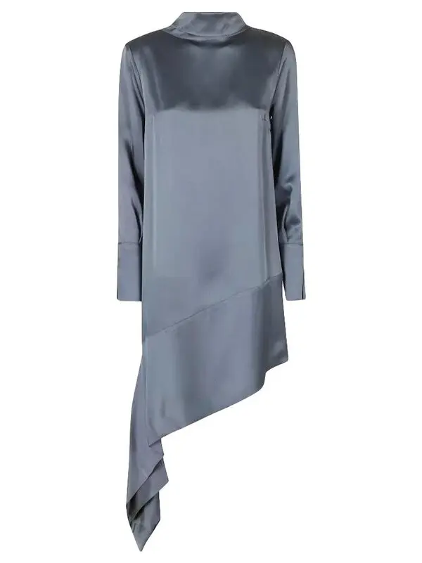 SEMICOUTURE Gwenda Asymmetric Tie-neck Midi Dress - Grey