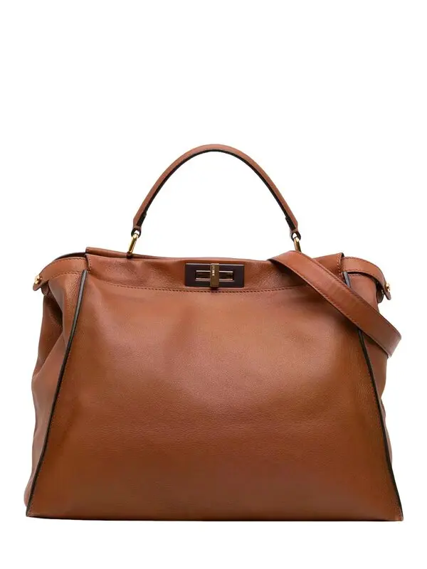 Fendi 2010-2026 Large Leather Peekaboo Iconic Satchel - Brown