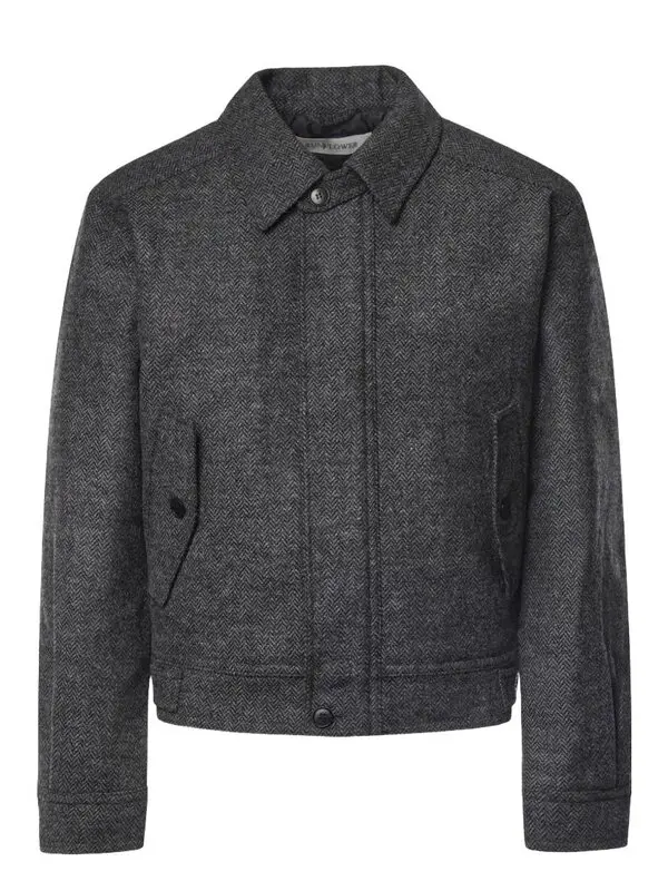 SUNFLOWER Herringbone-pattern Wool-blend Shirt Jacket - Grey
