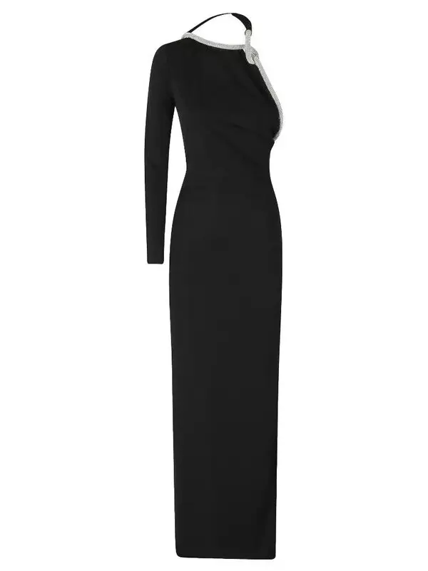 ALESSANDRO LEGORA Crystal-embellished One-shoulder Maxi Dress - Black