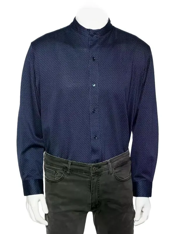 Giorgio Armani Printed Band-collar Shirt - Blue