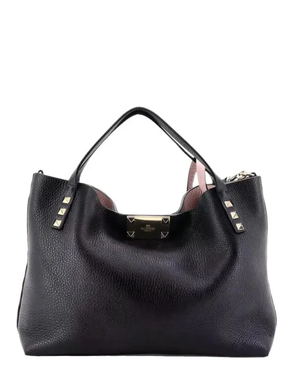 Valentino Garavani Rockstud Convertible Flip Lock Leather Small Tote Bag - Black