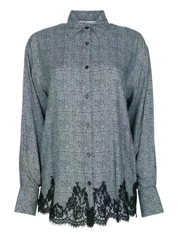 ERMANNO FIRENZE Lace-trim Patterned Shirt - Grey