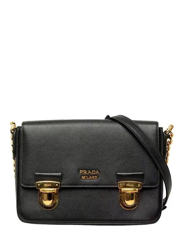 Prada 2013-2026 Saffiano Push Lock Crossbody Bag - Black