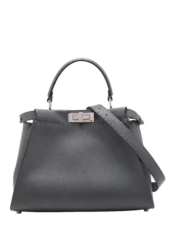 Fendi 2000-2010 Medium Leather Selleria Peekaboo Iconic Satchel - Grey
